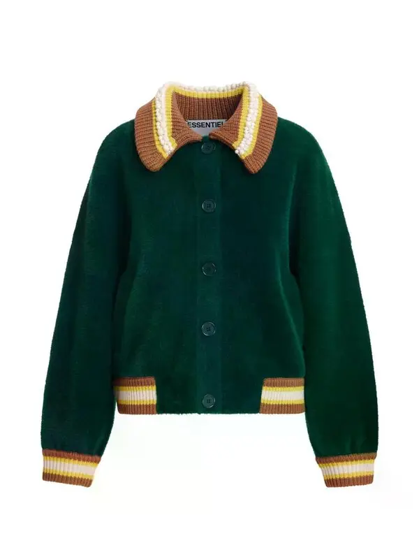Essentiel Antwerp Bead-embellished Striped-trim Cardigan - Green