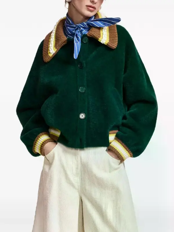 Essentiel Antwerp Bead-embellished Striped-trim Cardigan