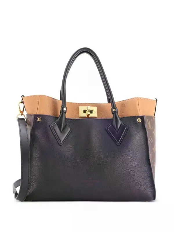 LOUIS VUITTON On My Side Leather With Monogram Canvas Mm Tote Bag - Black