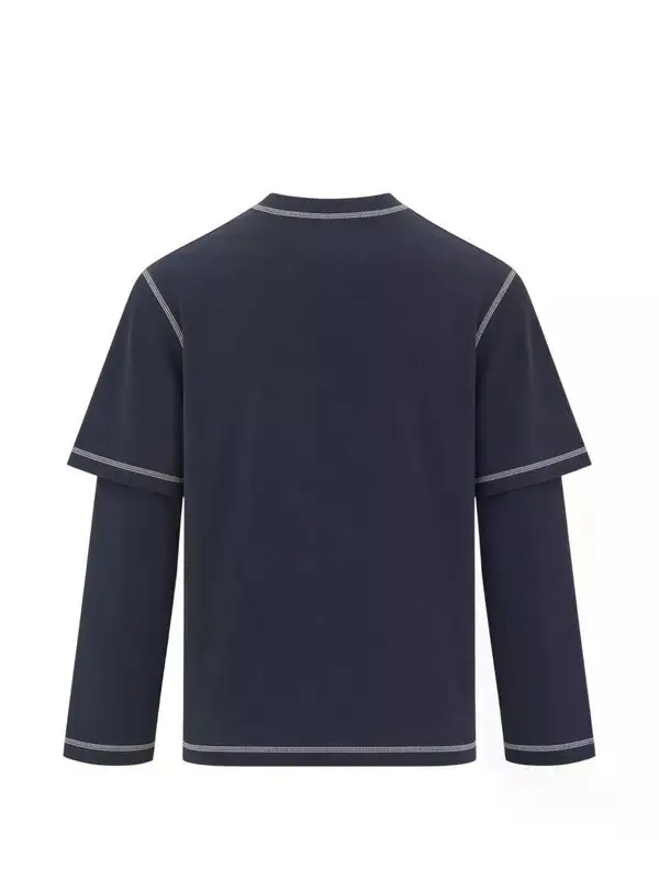 FLANEUR Contrast-stitch Layered-sleeve T-shirt - Blue
