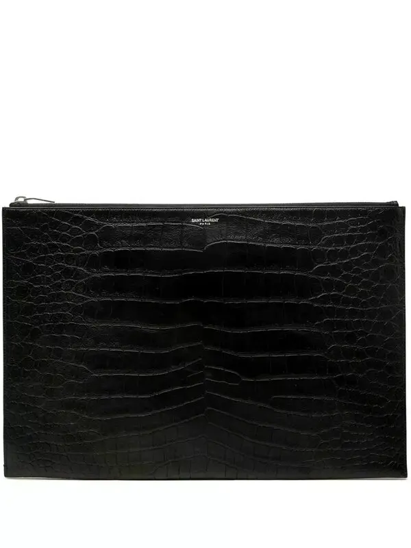Saint Laurent 2016 Croc Embossed Leather Document Holder Clutch Bag