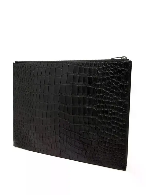 Saint Laurent 2016 Croc Embossed Leather Document Holder Clutch Bag
