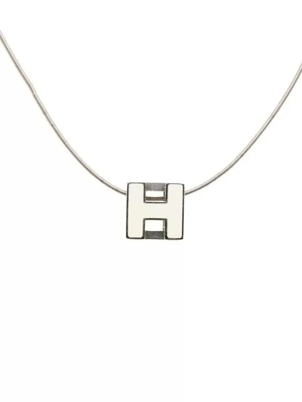 Hermès 2000-2010 Palladium Plated Enamel Cage Dh Cube Necklace Costume Necklace