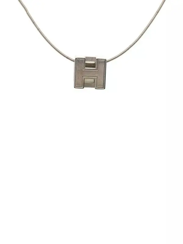 Hermès 2000-2010 Palladium Plated Enamel Cage Dh Cube Necklace Costume Necklace