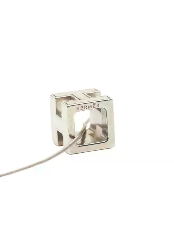 Hermès 2000-2010 Palladium Plated Enamel Cage Dh Cube Necklace Costume Necklace