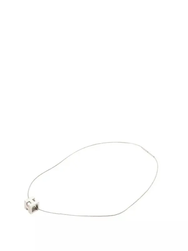 Hermès 2000-2010 Palladium Plated Enamel Cage Dh Cube Necklace Costume Necklace