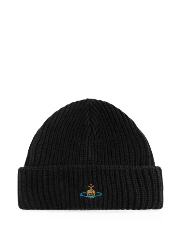 VIVIENNE WESTWOOD Sporty Embroidered Ribbed Beanie Hat