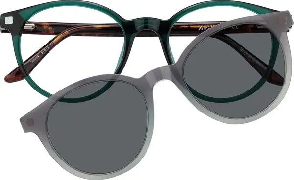 Zenni Round Glasses W/ Snap-on Sunlens Green / Tortoiseshell Plastic Full Rim Frame - Green/tortoiseshell