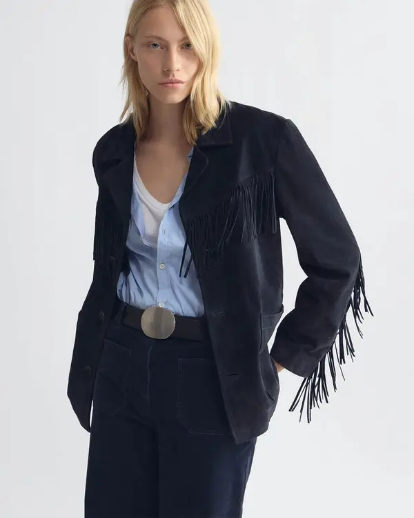 NILI LOTAN Agate Fringe Suede Jacket