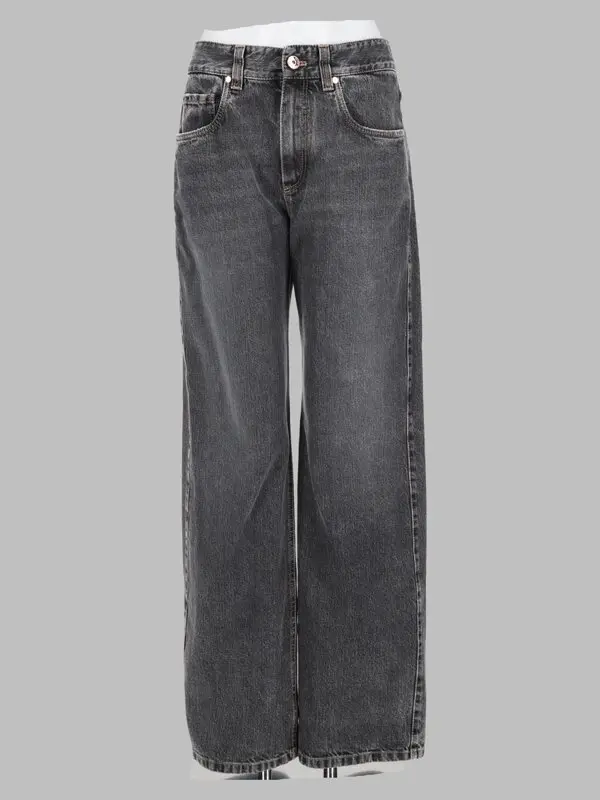 Brunello Cucinelli Pantalone Contemporary Loose In Denim Authentic Con Monile