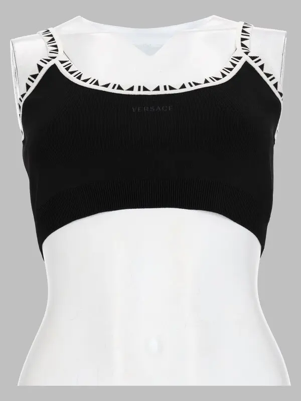 Versace Top Cropped A Coste Con Logo - Black
