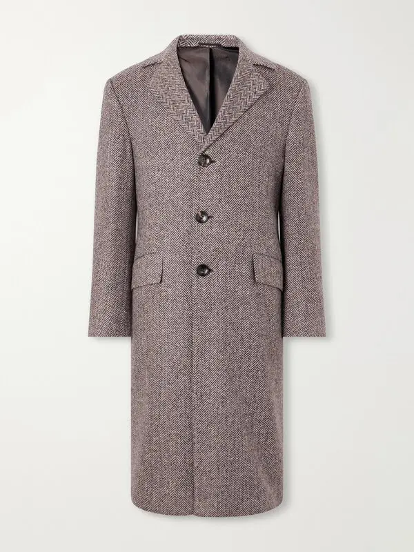 Kiton Herringbone Cashmere And Wool-blend Coat
