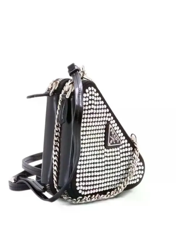 Prada Triangle Double Pouch Crystal Embellished Satin Mini Crossbody Bag