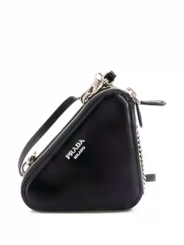 Prada Triangle Double Pouch Crystal Embellished Satin Mini Crossbody Bag