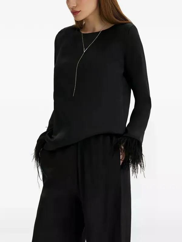 FRAMBOISE Demi Feather-trim Silk Top