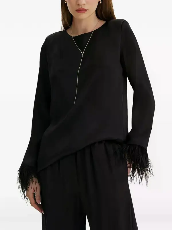 FRAMBOISE Demi Feather-trim Silk Top