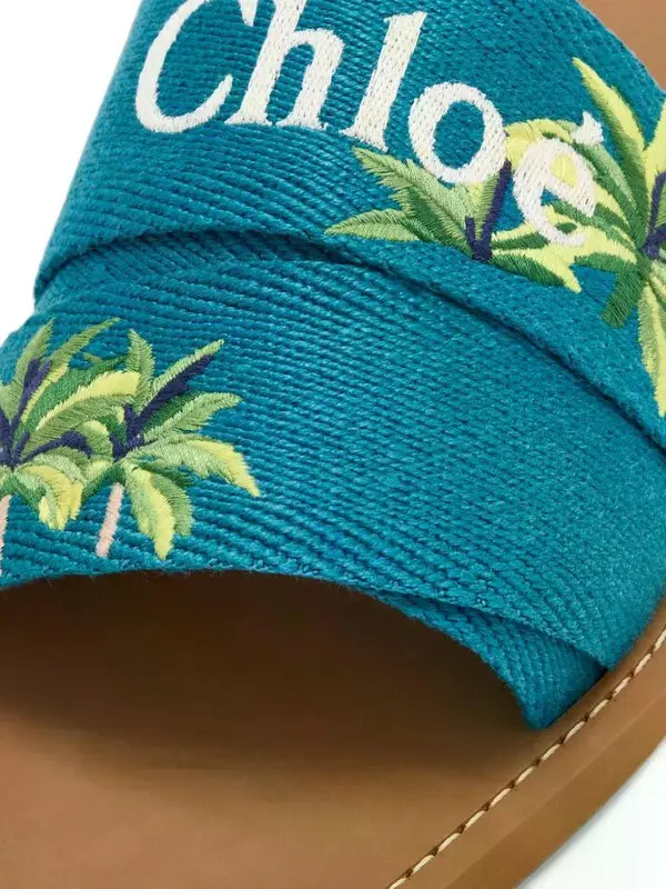 Chloé Woody Logo-embroidered Flat Sandals - Blue