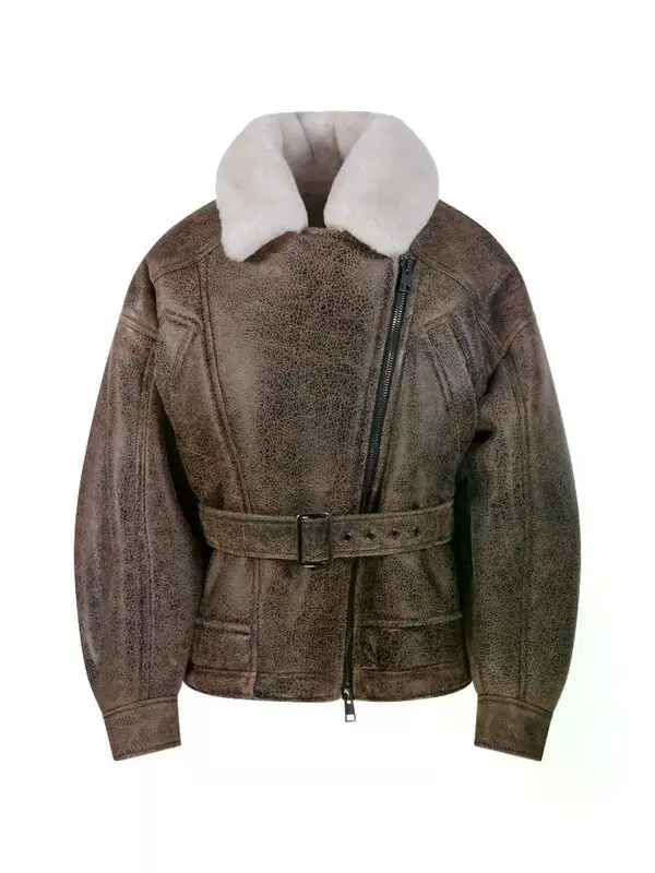 BLANCHA Belted Shearling-collar Jacket