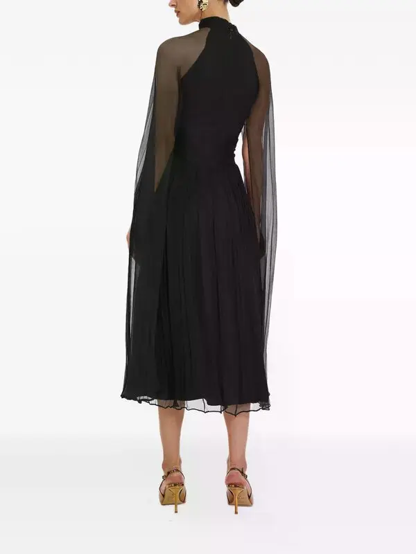 FRAMBOISE Belona Cape-detail Pleated Silk Midi Dress