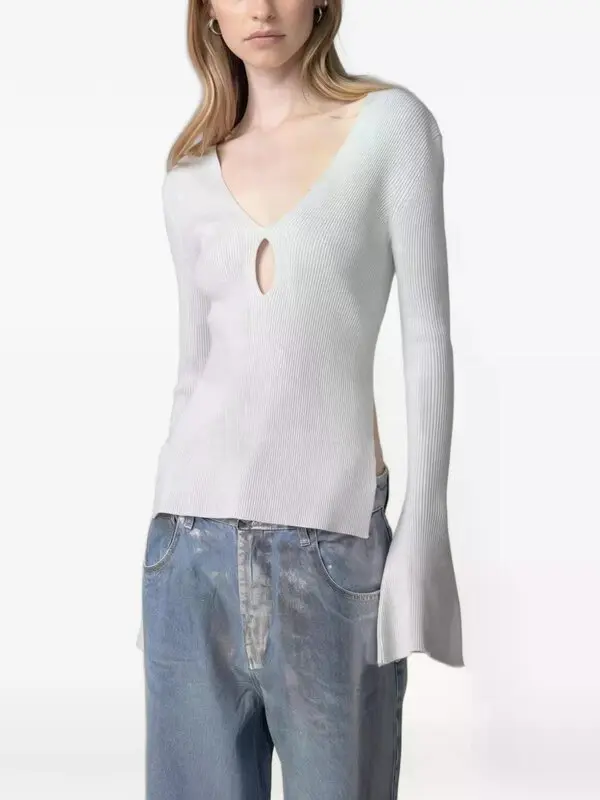 GAELLE PARIS Ribbed Cut-out Sweater - Grey