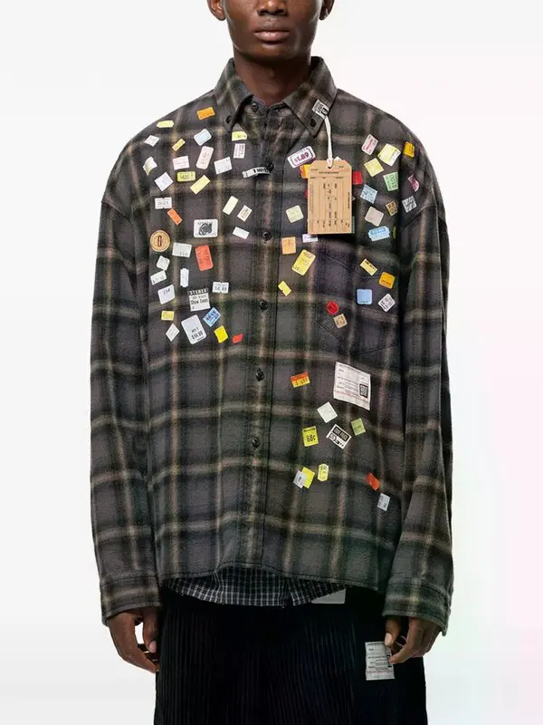 Mihara Yasuhiro Price Sticker Printed Check Shirt