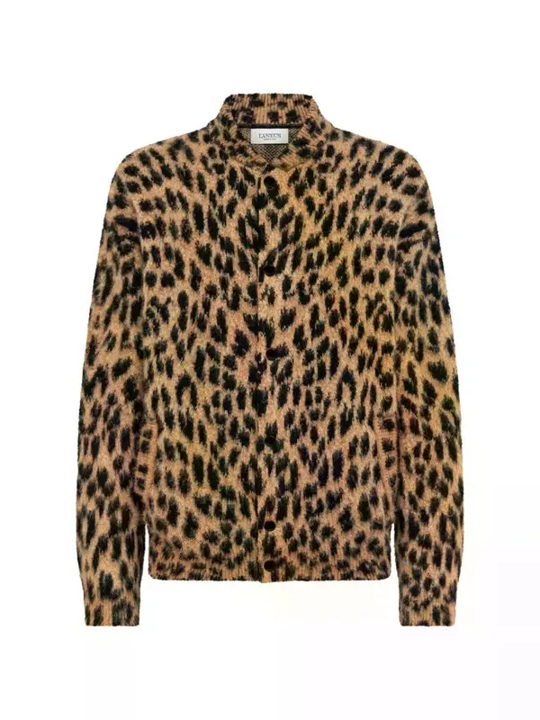 LANEUS Leopard-print Knitted Jacket