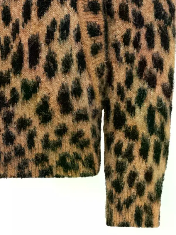 LANEUS Leopard-print Knitted Jacket