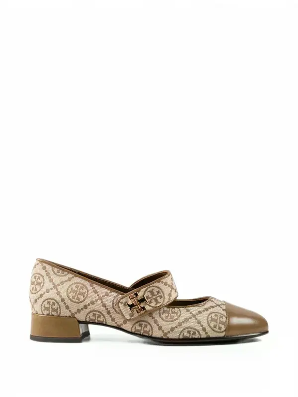 Tory Burch T Monogram Leather-trim Ballet Flats