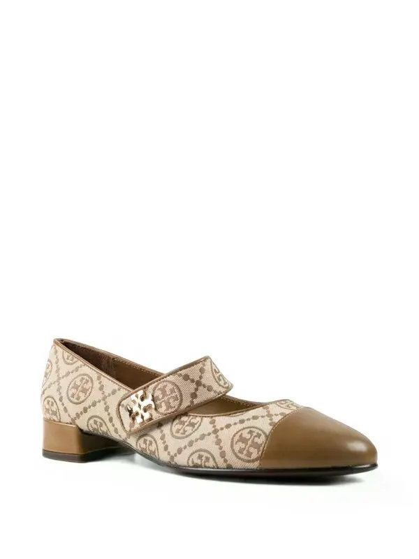 Tory Burch T Monogram Leather-trim Ballet Flats