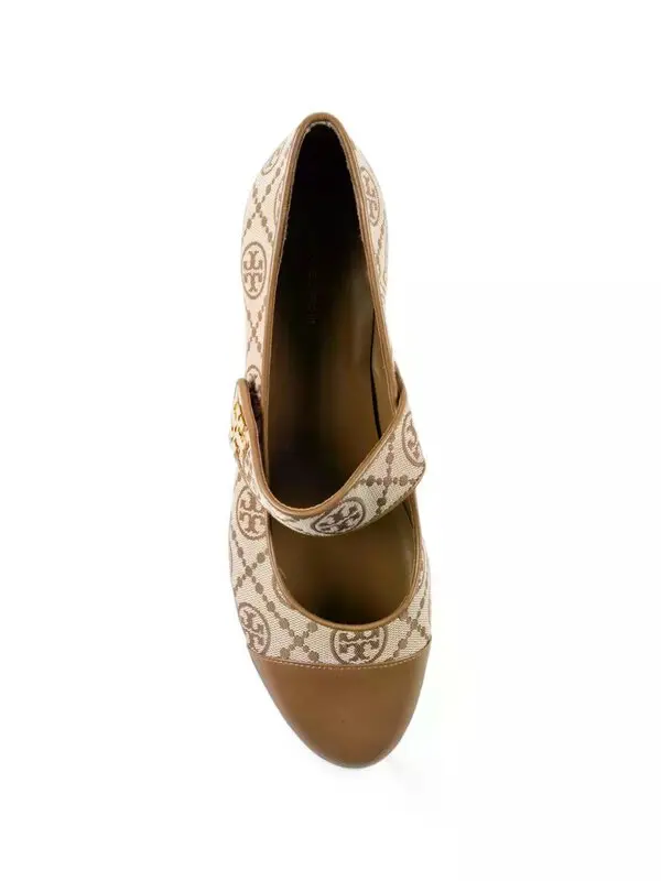 Tory Burch T Monogram Leather-trim Ballet Flats