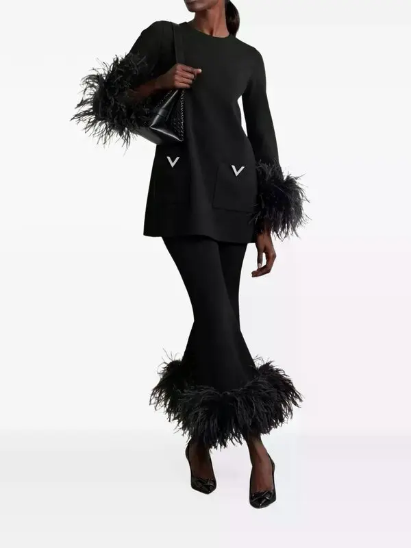 Valentino Garavani Feather-trimmed Flared Trousers - Black