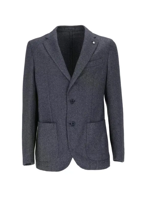 L.B.M. 1911 Herringbone-pattern Single-breasted Blazer - Grey