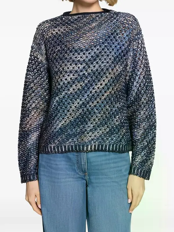 BETTY BARCLAY Open-knit Tiger-print Sweater - Blue