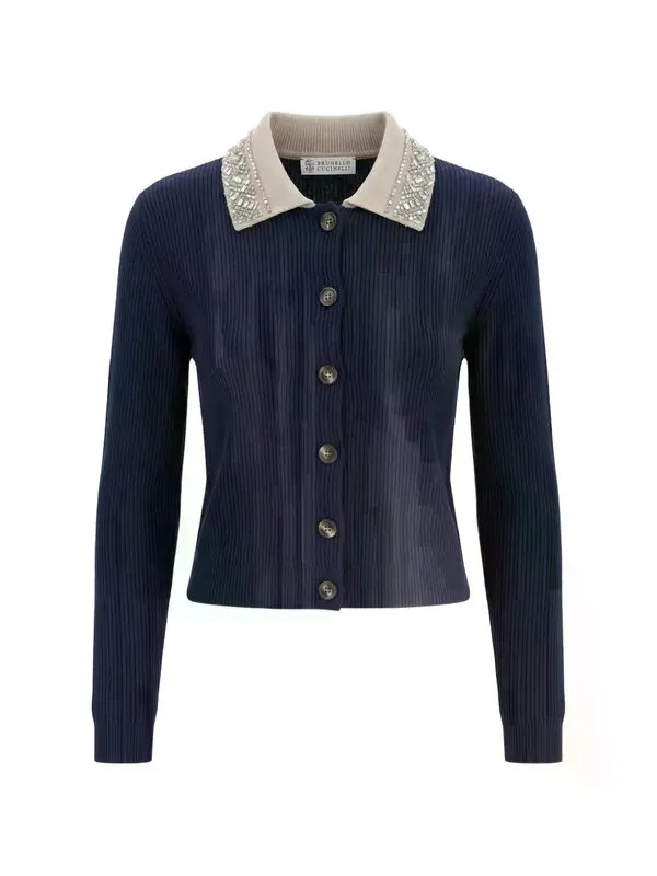 Brunello Cucinelli Collar-embellished Ribbed Cardigan