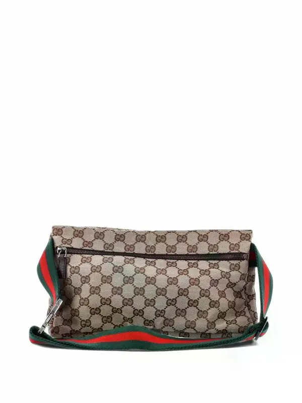 Gucci Vintage Double Gg Canvas With Leather Belt Bag - Brown