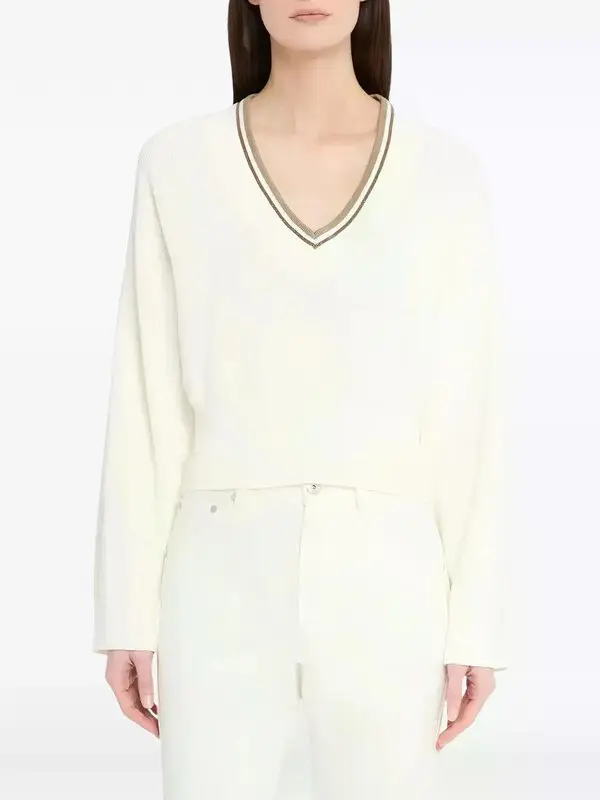 Brunello Cucinelli Striped-trim V-neck Sweater