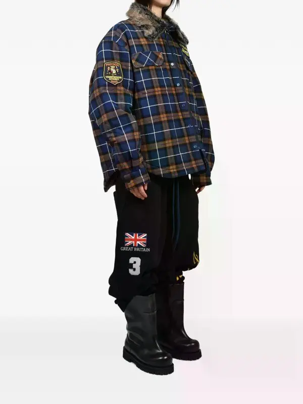 PROTOCOL INDEX Check-pattern Faux-fur Collar Shirt Jacket