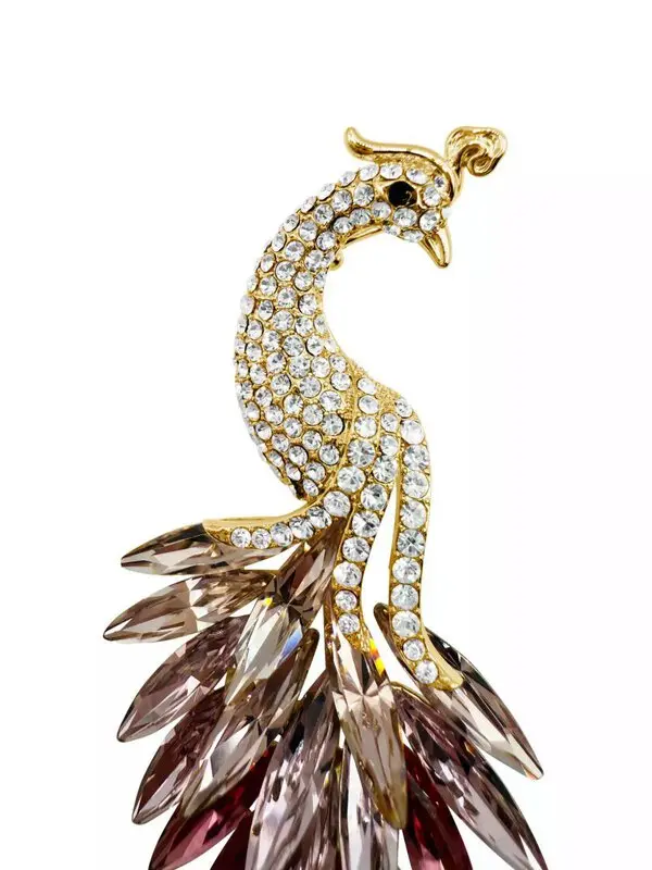 HZMER JEWELLERY Gulabi Crystal-embellished Peacock Brooch