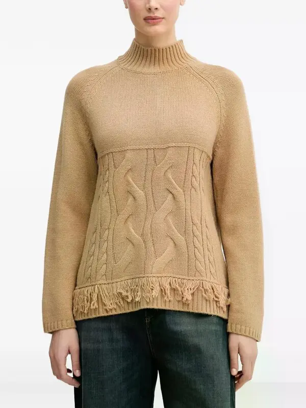 BENETTON Cable-knit Fringe-detail Sweater - Neutrals