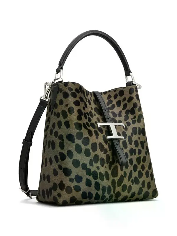 TOD'S Mini Leopard-print T Timeless Bucket Bag - Brown