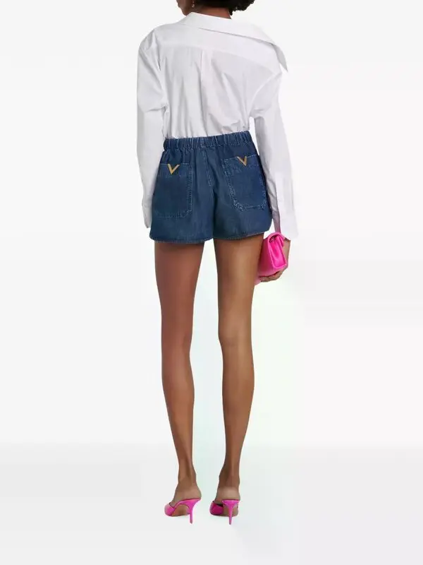 Valentino Garavani Vlogo Chambray Wool Mini Shorts