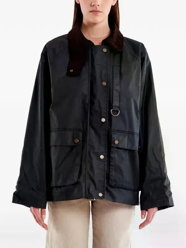 VICOLO Corduroy-collar Waxed-effect Coat