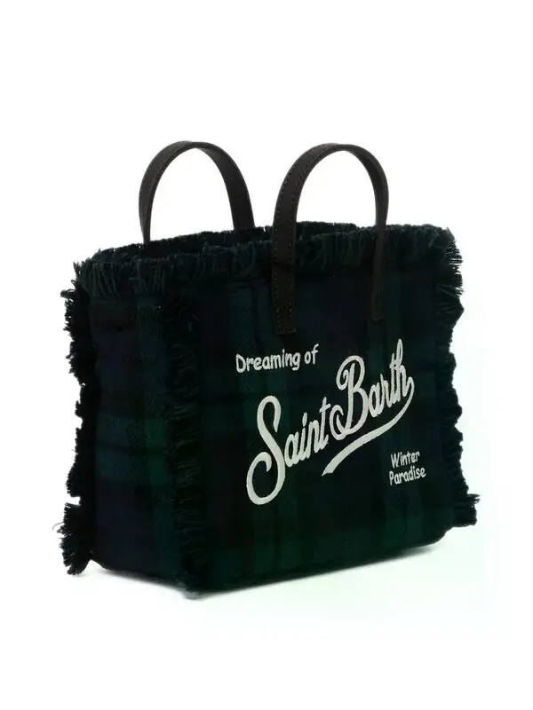 MC2 SAINT BARTH Mini Vanity Fringed-edge Tartan-pattern Tote Bag