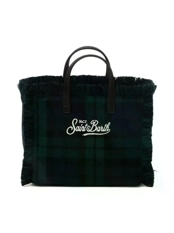 MC2 SAINT BARTH Mini Vanity Fringed-edge Tartan-pattern Tote Bag