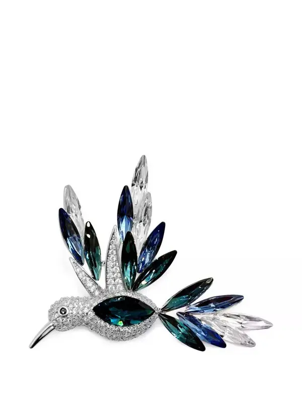 HZMER JEWELLERY Neel Crystal-embellished Bird Brooch - Silver