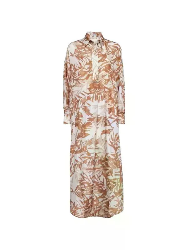 Brunello Cucinelli Leaf-print Silk Shirt Maxi Dress