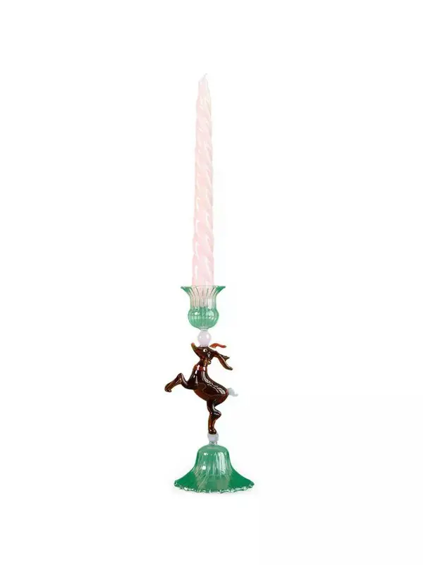 &K AMSTERDAM Merry Reindeer Glass Candleholder