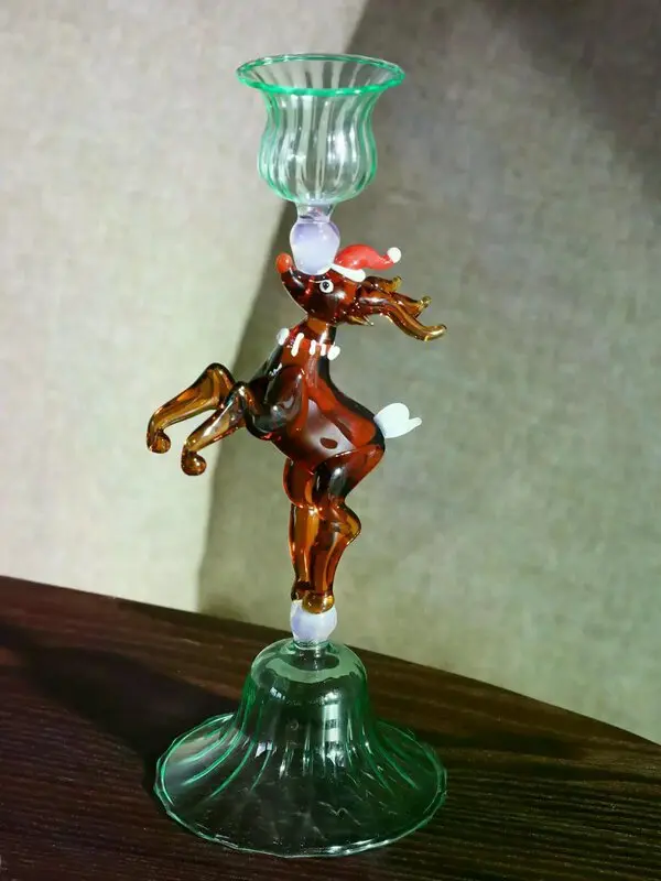 &K AMSTERDAM Merry Reindeer Glass Candleholder