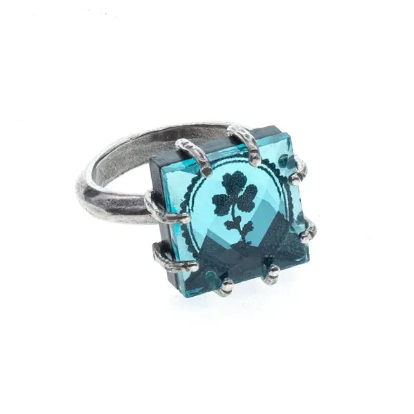 GEM KINGDOM Blue Crystal Clover Ring - Blue/silver
