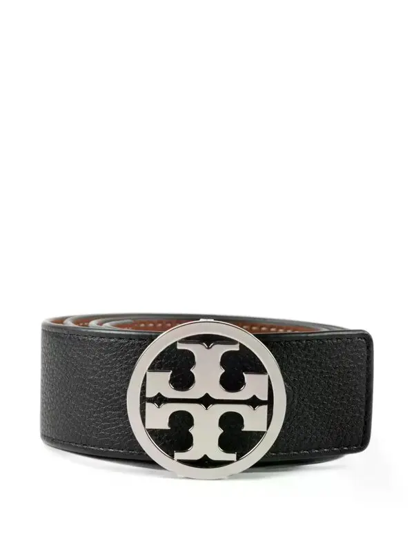 Tory Burch Miller Logo-plaque Pebbled Leather Belt - Black